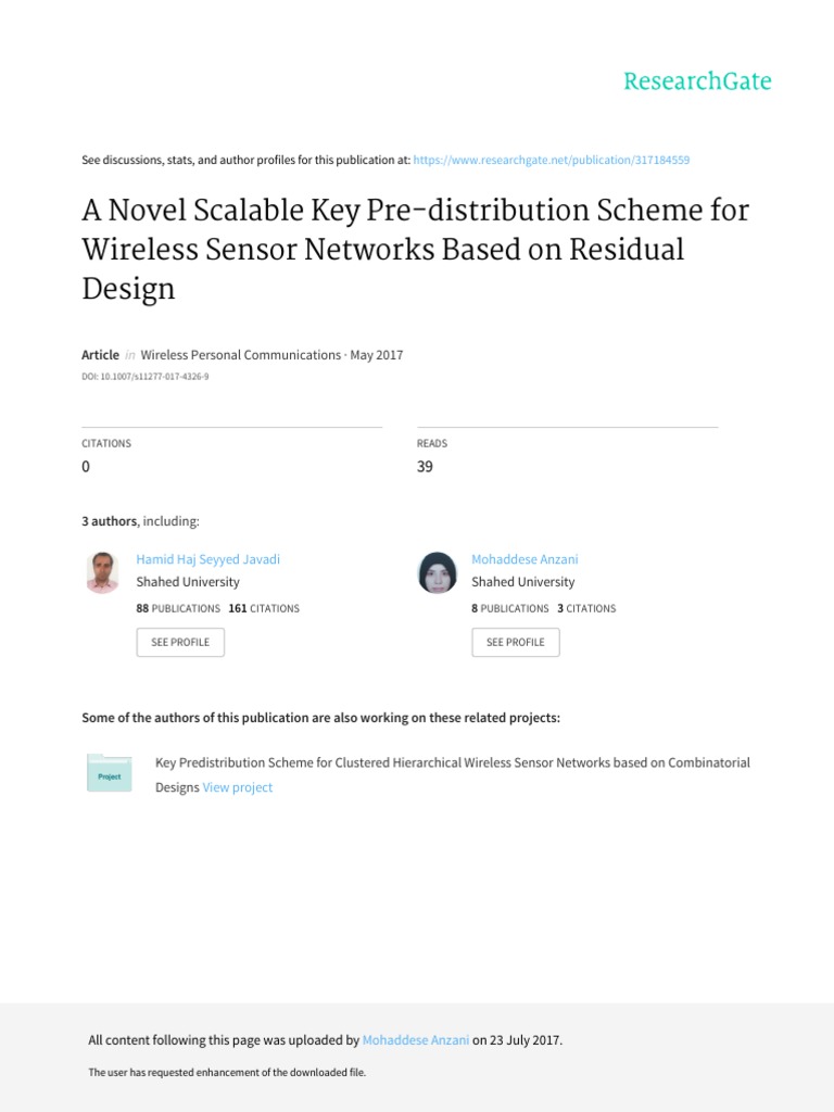 A Novel Scalable Key Pre-Distribution Scheme For Wireless Sensor Networks Based On Residual ...