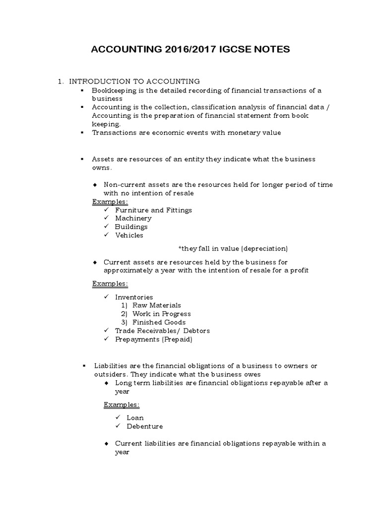Accounting 2016/2017 Igcse Notes | Download Free PDF | Balance Sheet ...