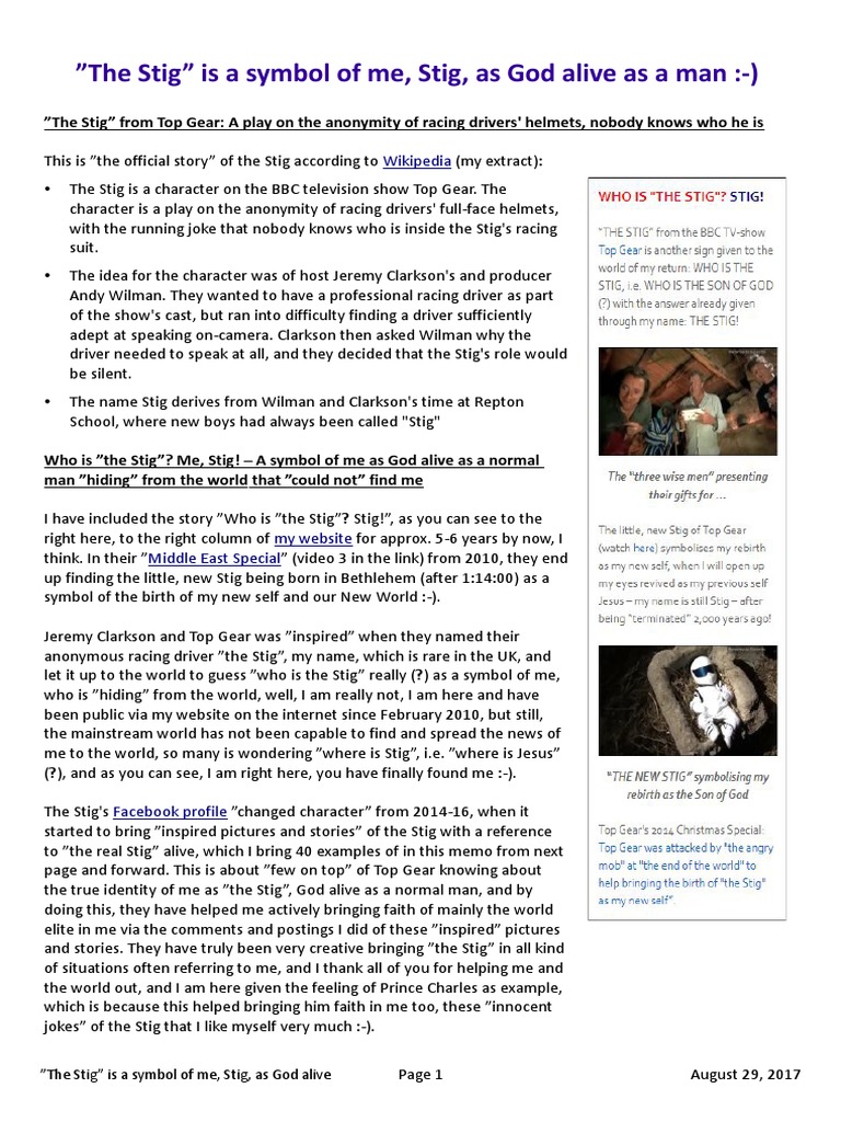 "The Stig" Is A Symbol of Me, Stig, As God Alive As A Man :-) | PDF ...