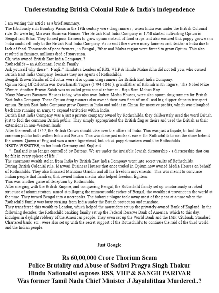 Underestanding British Colonial Rule & India's Independence | PDF ...