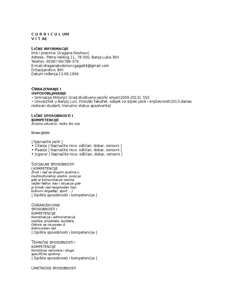 CV Evropski Format | PDF