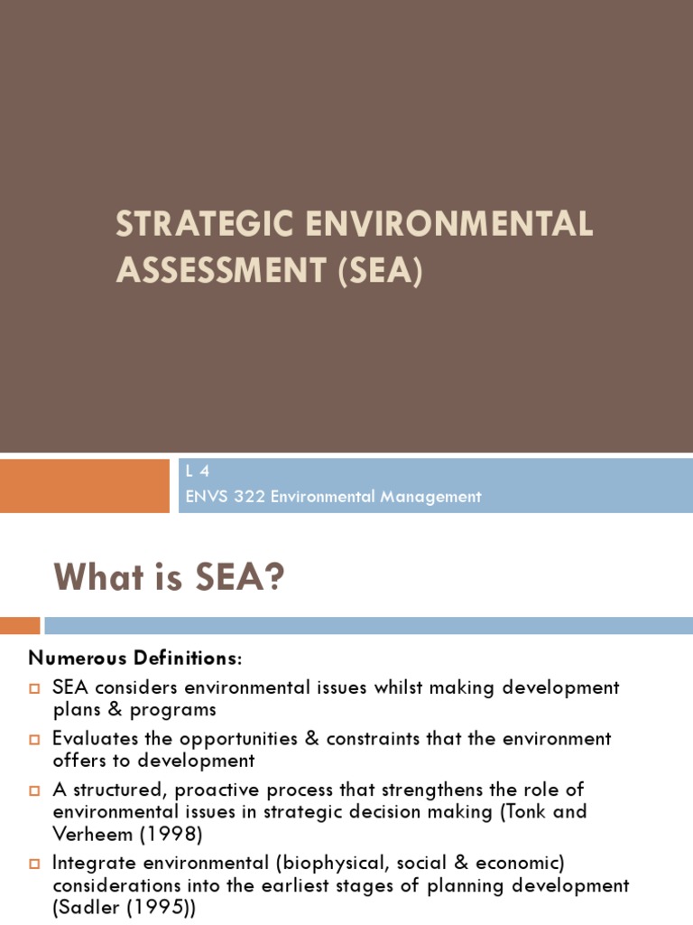 Strategic Environmental Assessment (Sea) : L4 ENVS 322 Environmental ...