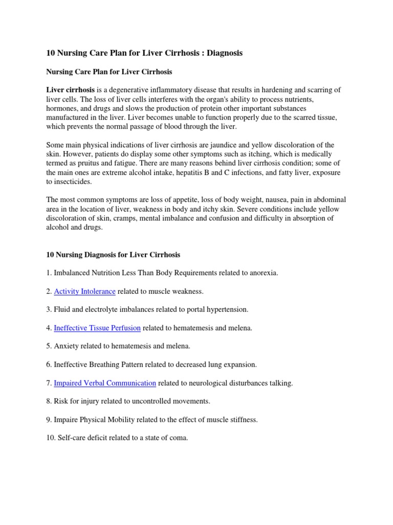 10 Nursing Care Plan For Liver Cirrhosis | PDF
