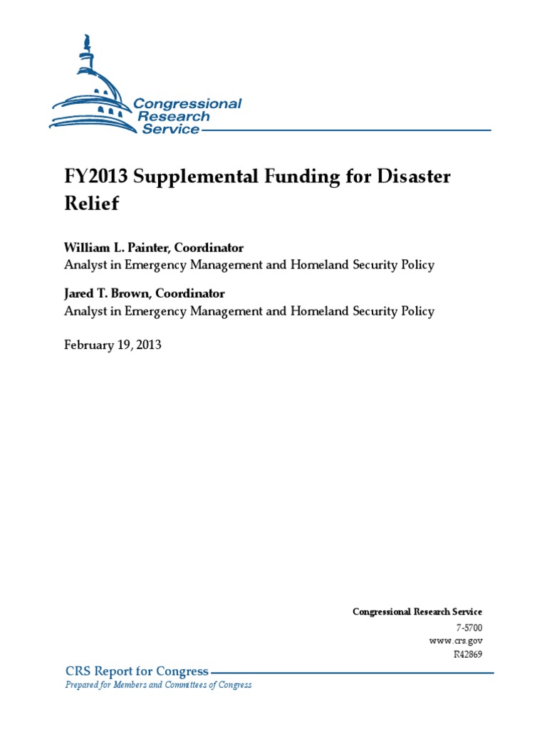 FY2013 Supplemental Funding For Disaster Relief: William L. Painter ...
