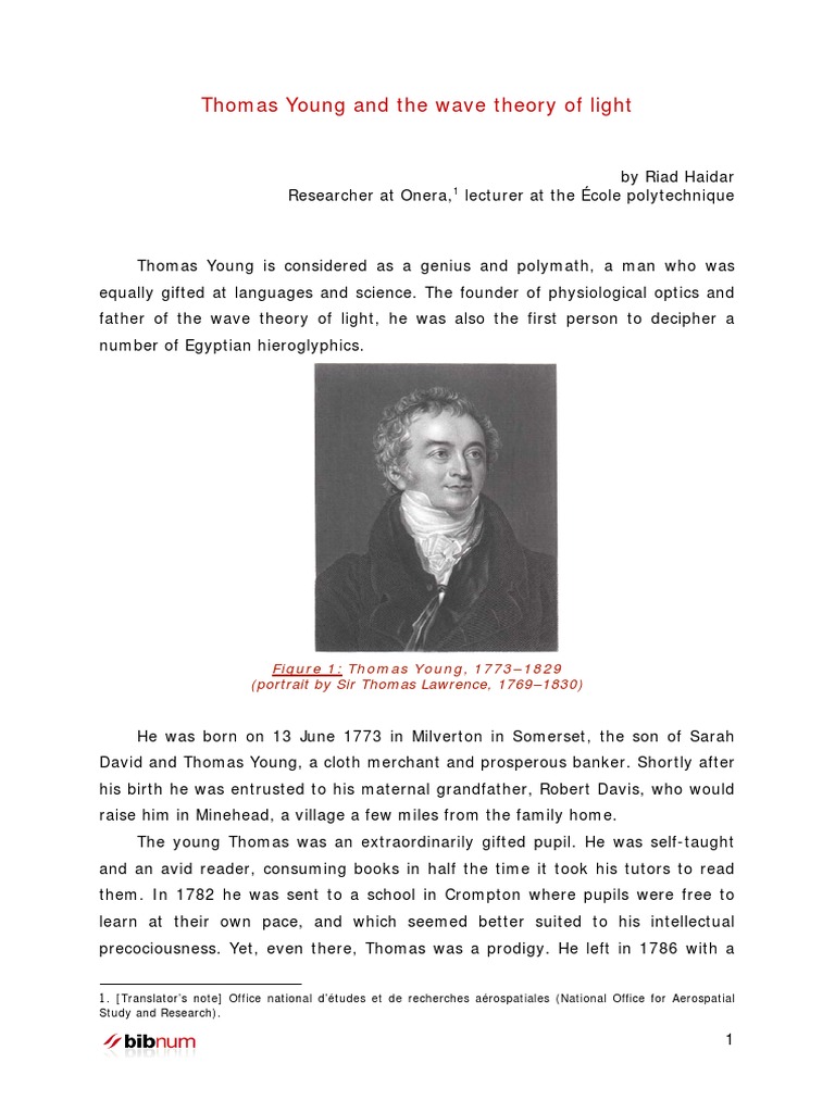 Thomas Young and The Wave Theory of Light: (Portrait by Sir Thomas ...