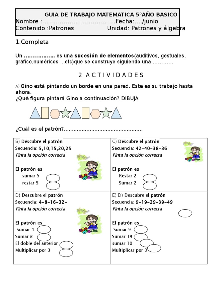 GUIA DE Patrones Quinto | PDF | Enseñanza de matemática