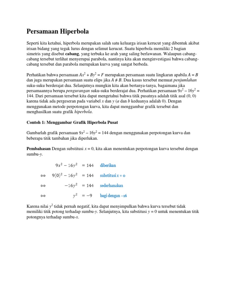 Persamaan dan Grafik Hiperbola | PDF
