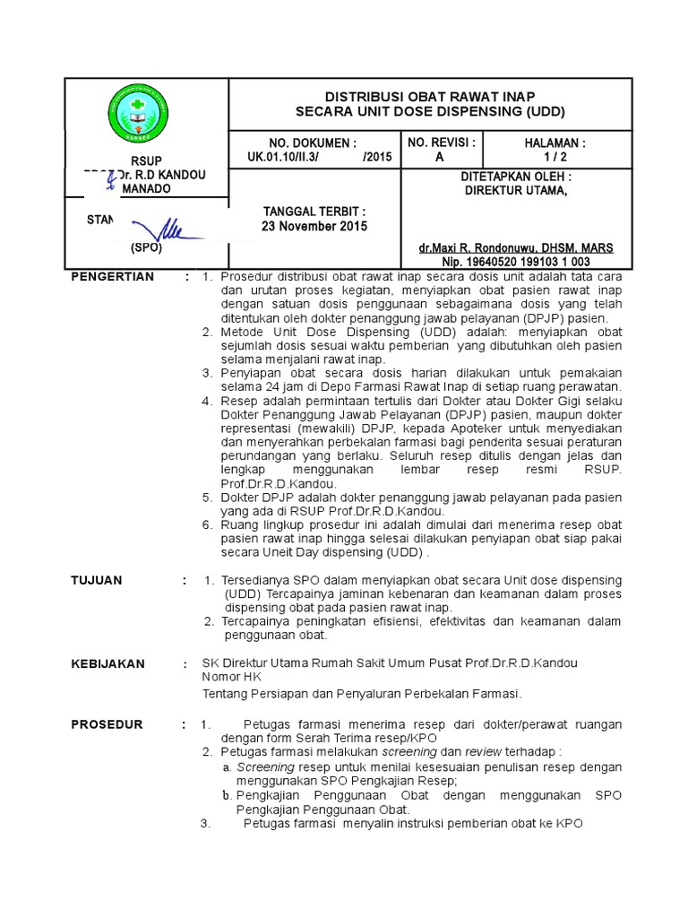 Spo Prosedur Distribusi Obat Rawat Inap Rev