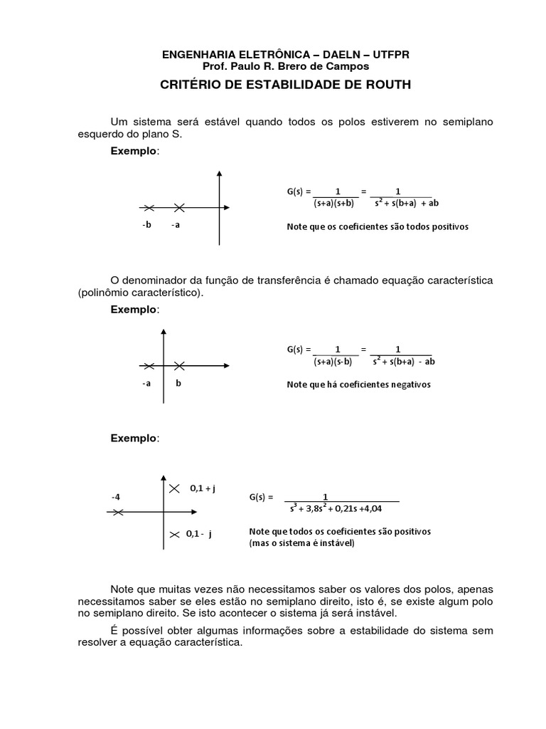 Criterio de Estabilidade de Routh - 02 | PDF | Equações | Matemática ...