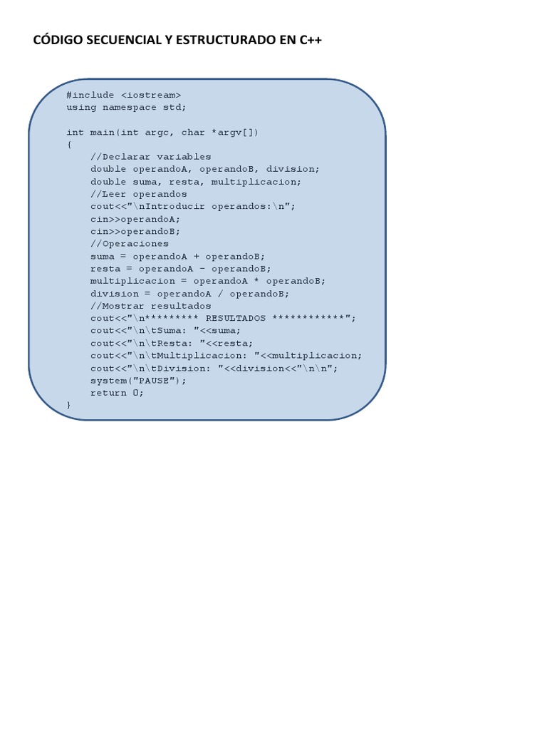 Código Secuencial Y Estructurado en C++ | PDF | Visual Basic .Net | Computer Programming Tools