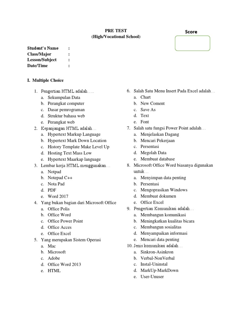 Format Pretest | PDF | Komputer