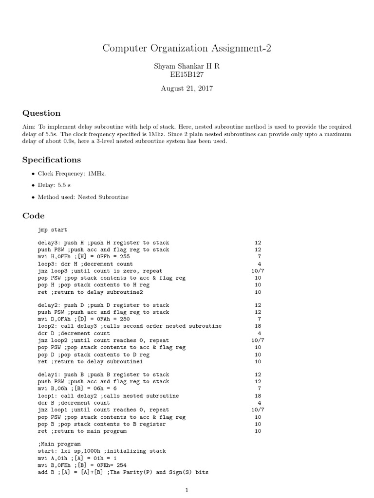 Computer Organization Assignment 2 Shyam Shankar H R Ee15b127 August 21 2017 Pdf