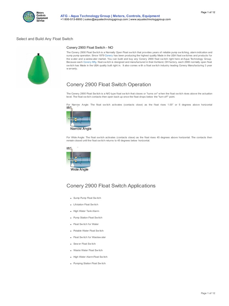 Float Switch Catalog - Conery Float Switch From ATG - Aqua Technology ...