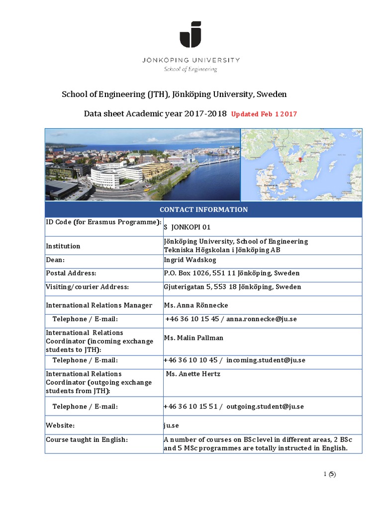 School of Engineering (JTH), Jönköping University, Sweden Data Sheet ...