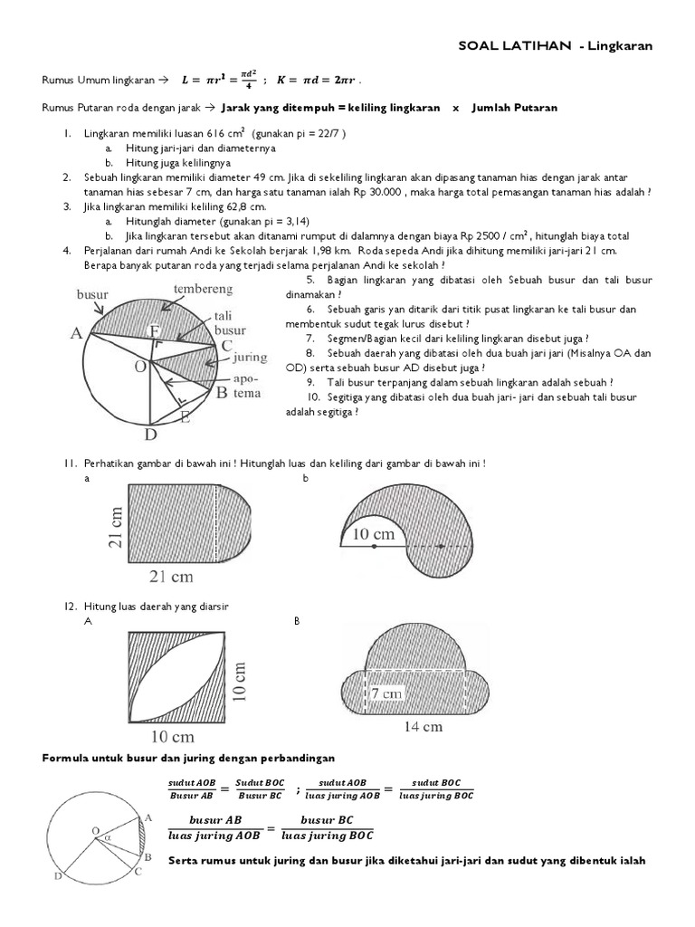 Soal Latihan Lingkaran | PDF | Griya & Taman