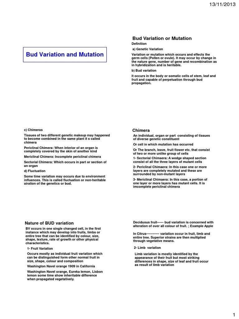 Bud Variation and Mutation Guide | PDF | Genetic Variation | Mutation