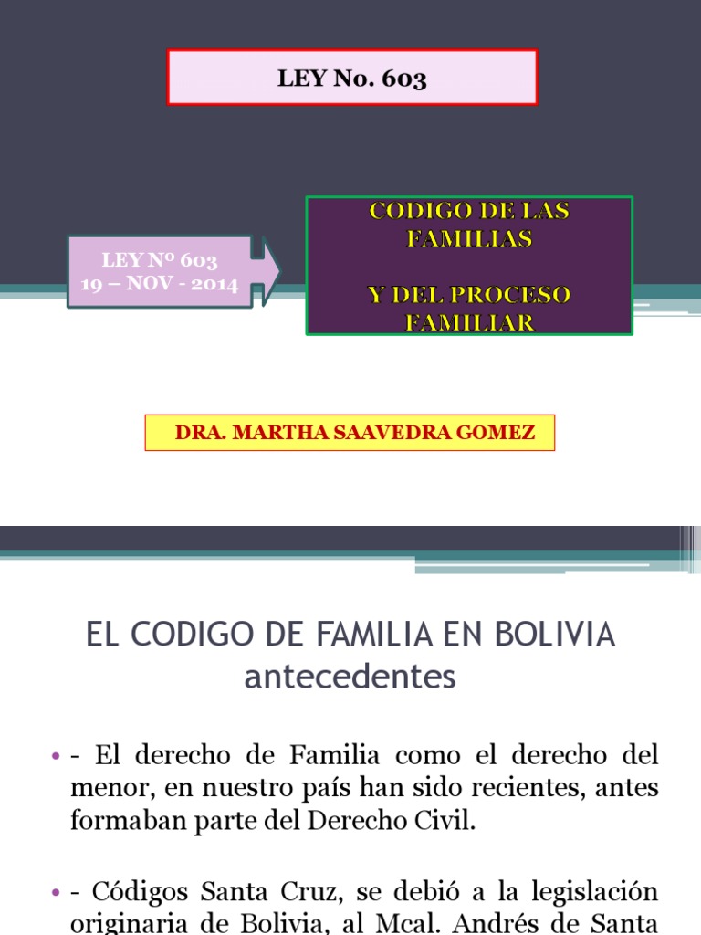 LEY 603 CÓDIGO DE FAMILIAS DE BOLIVIA | Evidencia (Derecho) | Derecho procesal