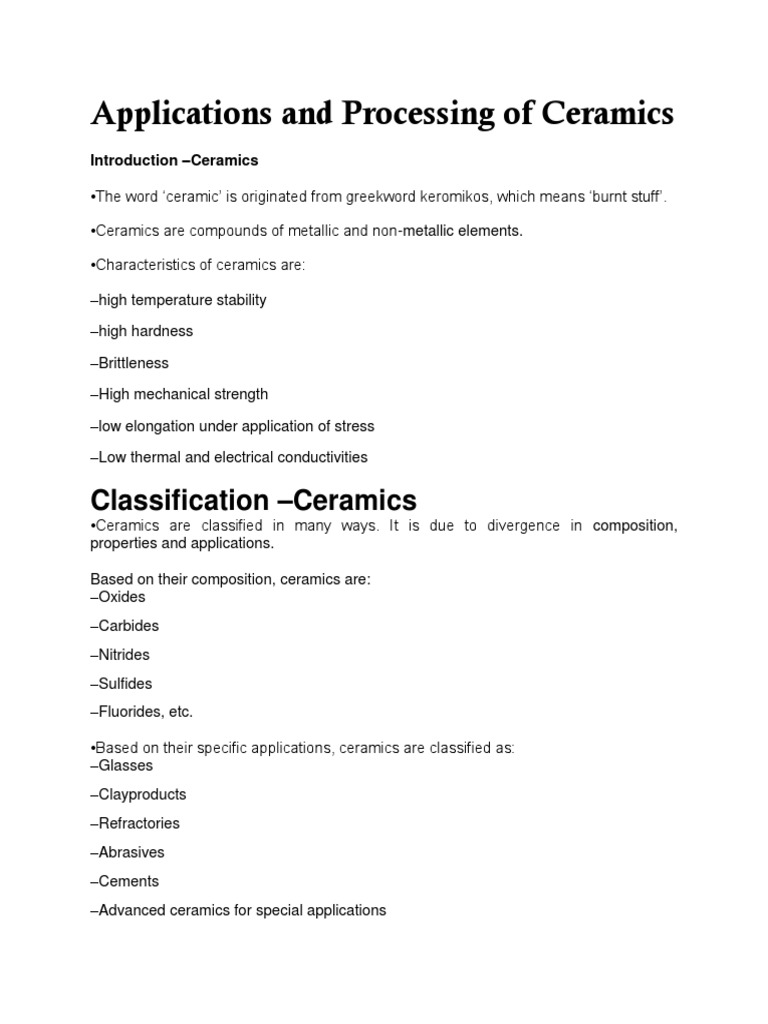 Applications and Processing of Ceramics Word File | PDF | Sintering ...