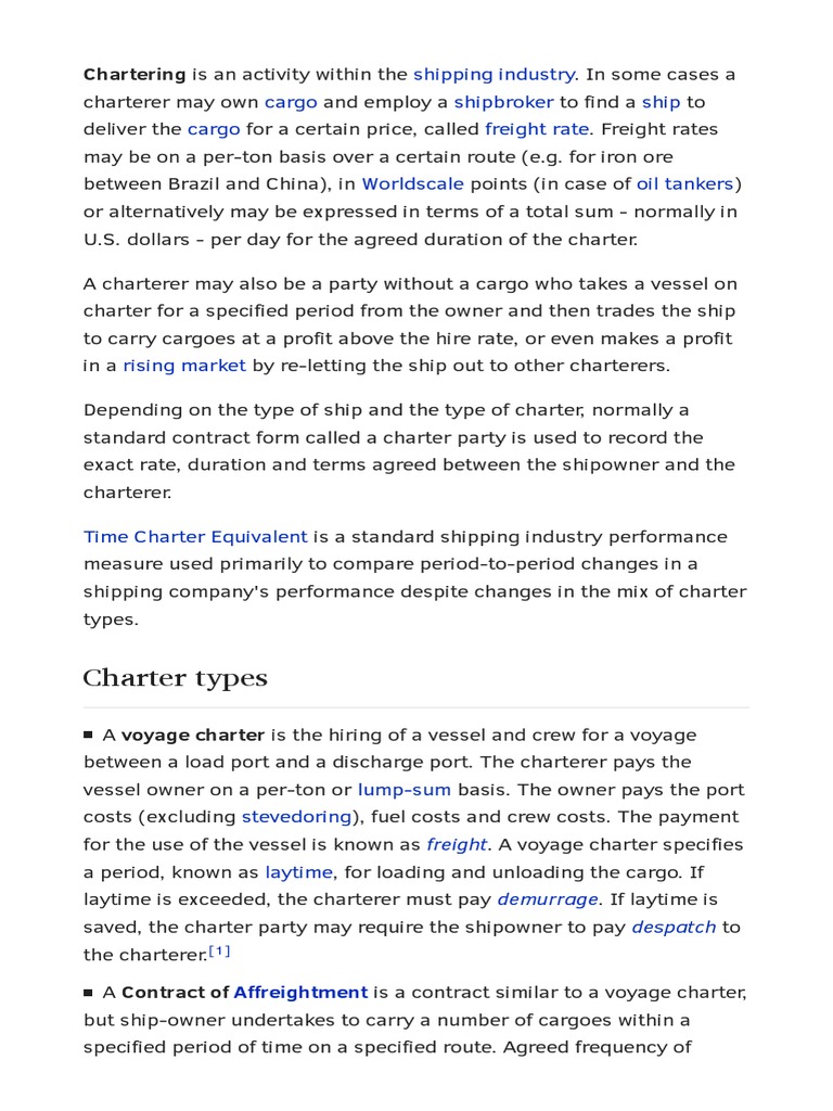 Charter Types: Chartering Is An Activity Within The | PDF | Ships ...