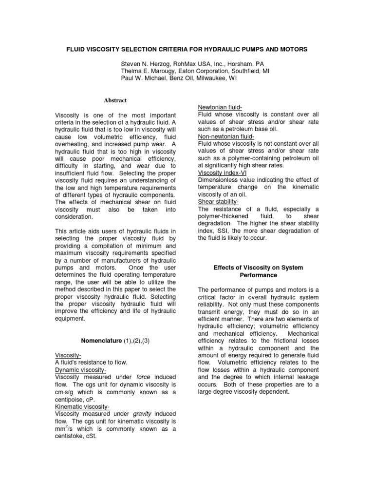 Fluid Viscosity Selection Criteria PDF | PDF | Viscosity | Motor Oil