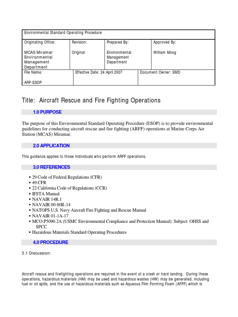 ARFF Operations Environmental SOP | PDF | Dangerous Goods | Firefighting