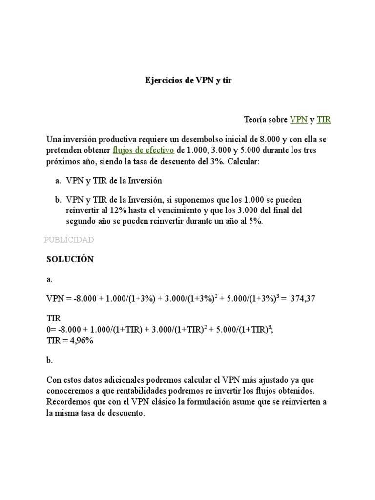 Ejercicios de VPN y Tir | PDF | Economias | Dinero
