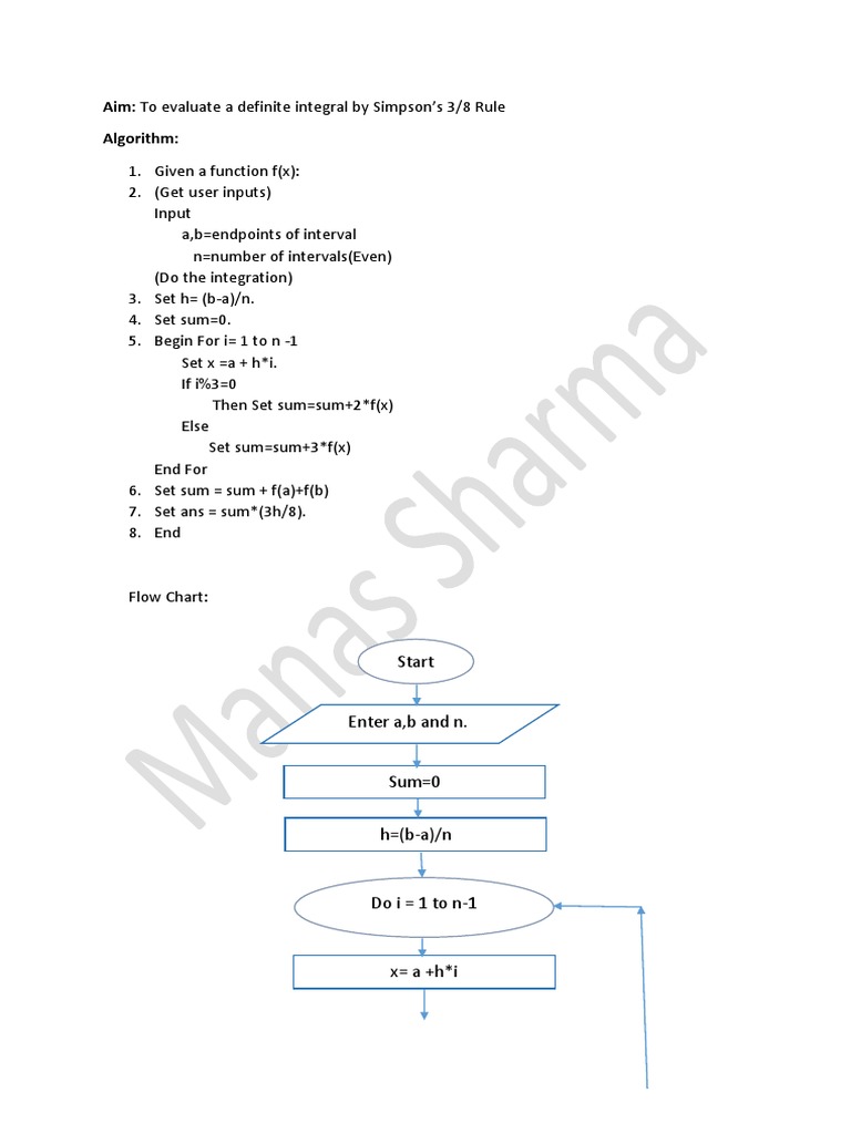 Aim: To Evaluate A Definite Integral by Simpson's 3/8 Rule Algorithm | PDF | Integral ...