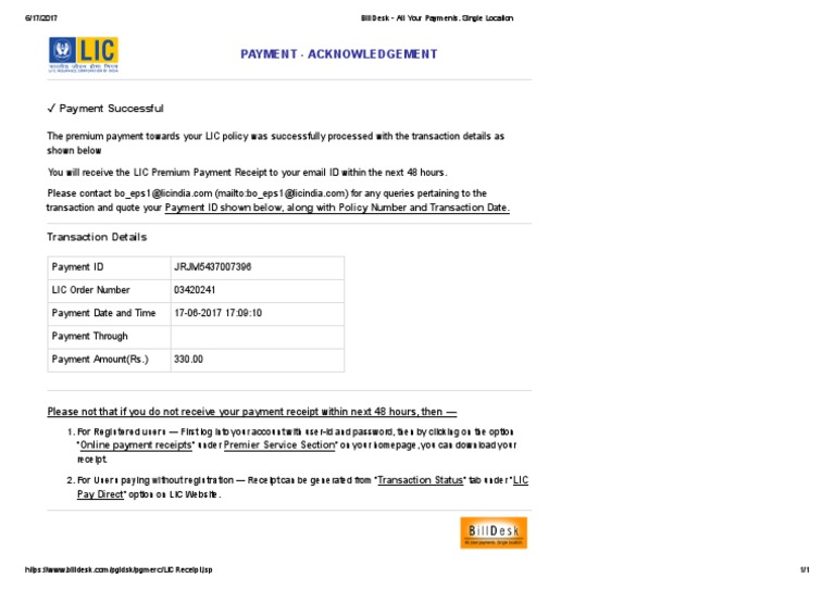 LIC Bill Payment | PDF