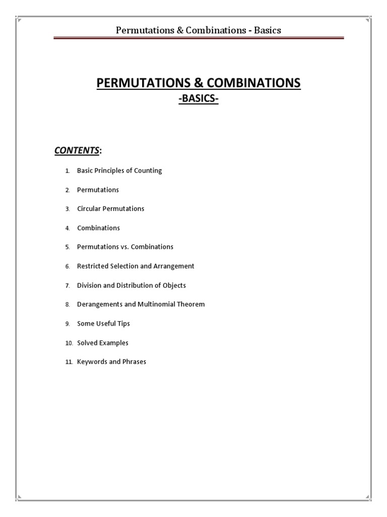 Permutations Combinations Basics | PDF | Permutation | Prime Number