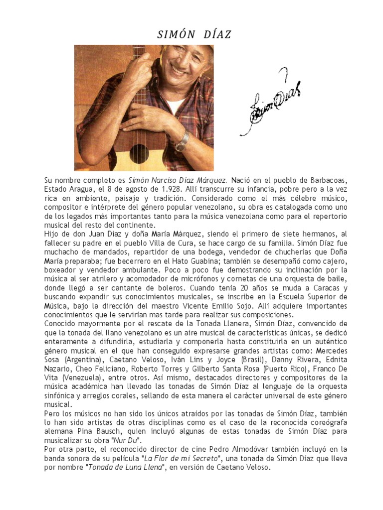 Simón Díaz: Legado de la Tonada Llanera | PDF | Entretenimiento ...
