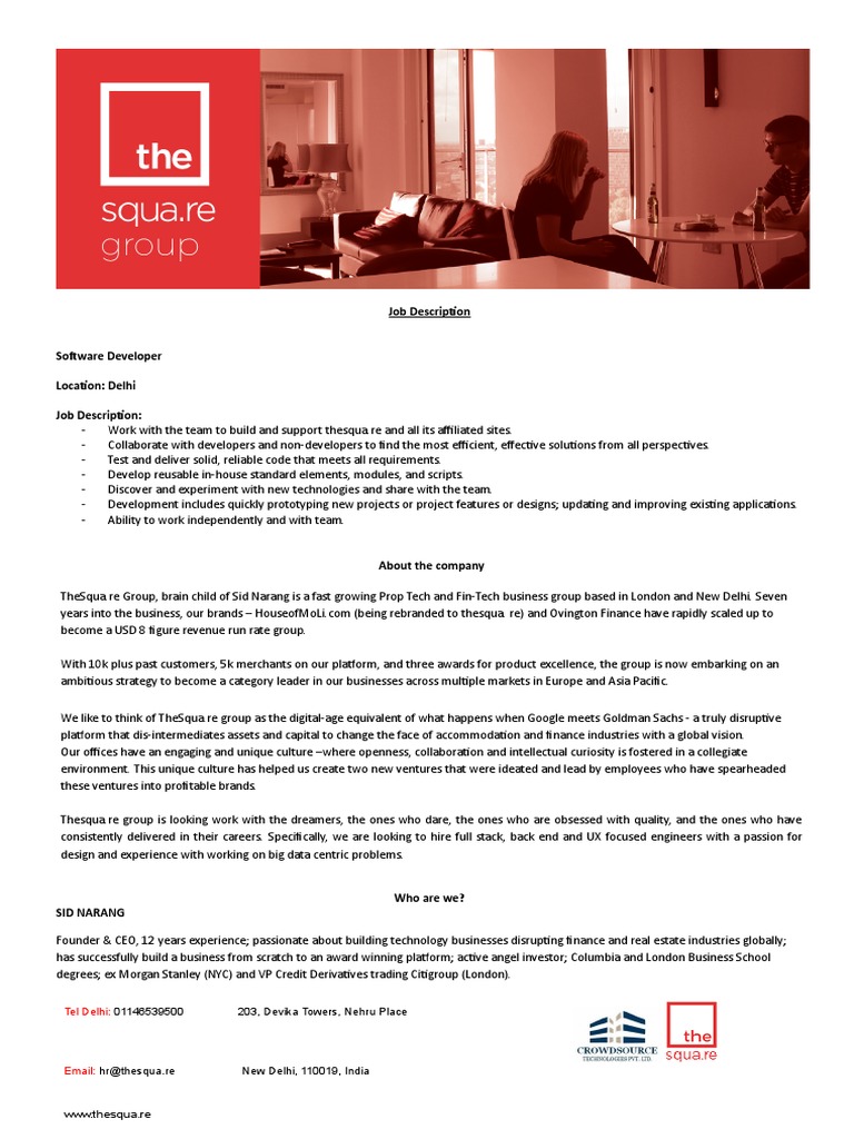 JD - Software Developer - Thesqua - Re Group | PDF | Strategic ...