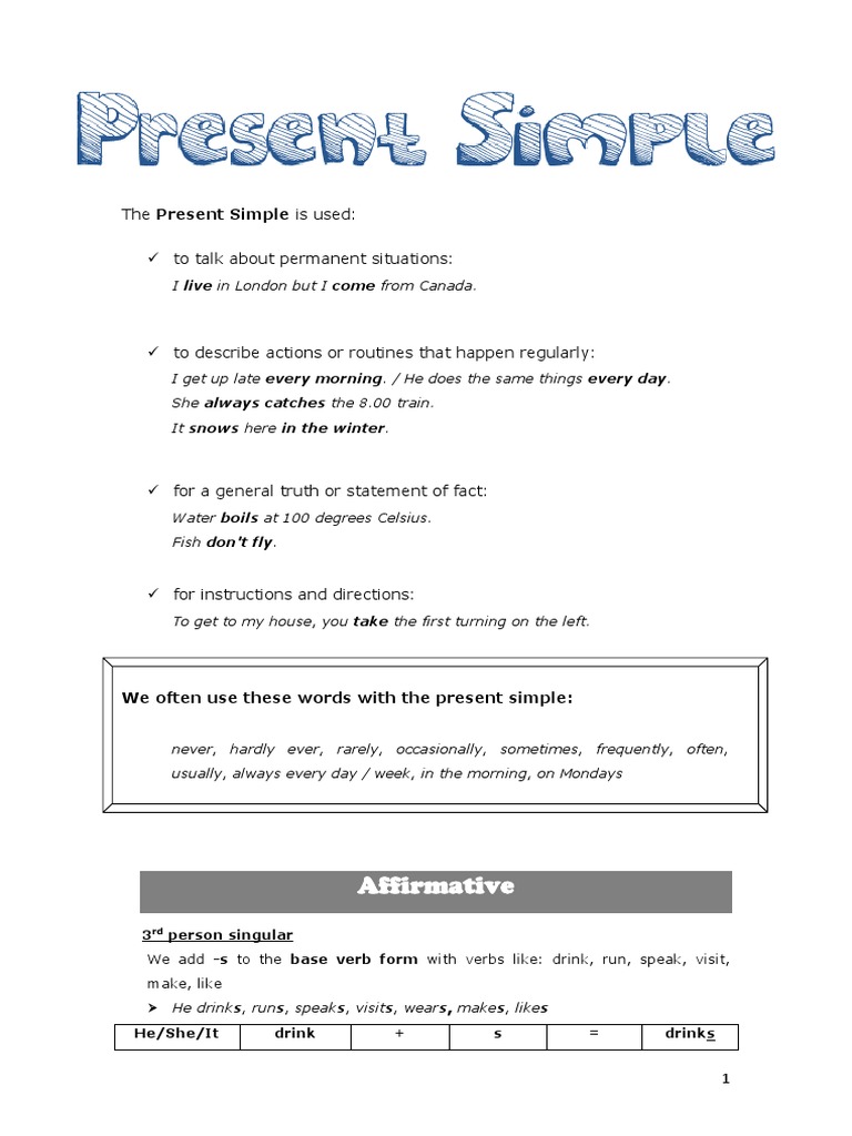 The Present Simple Form and Use | PDF | Language Mechanics | Syntactic ...