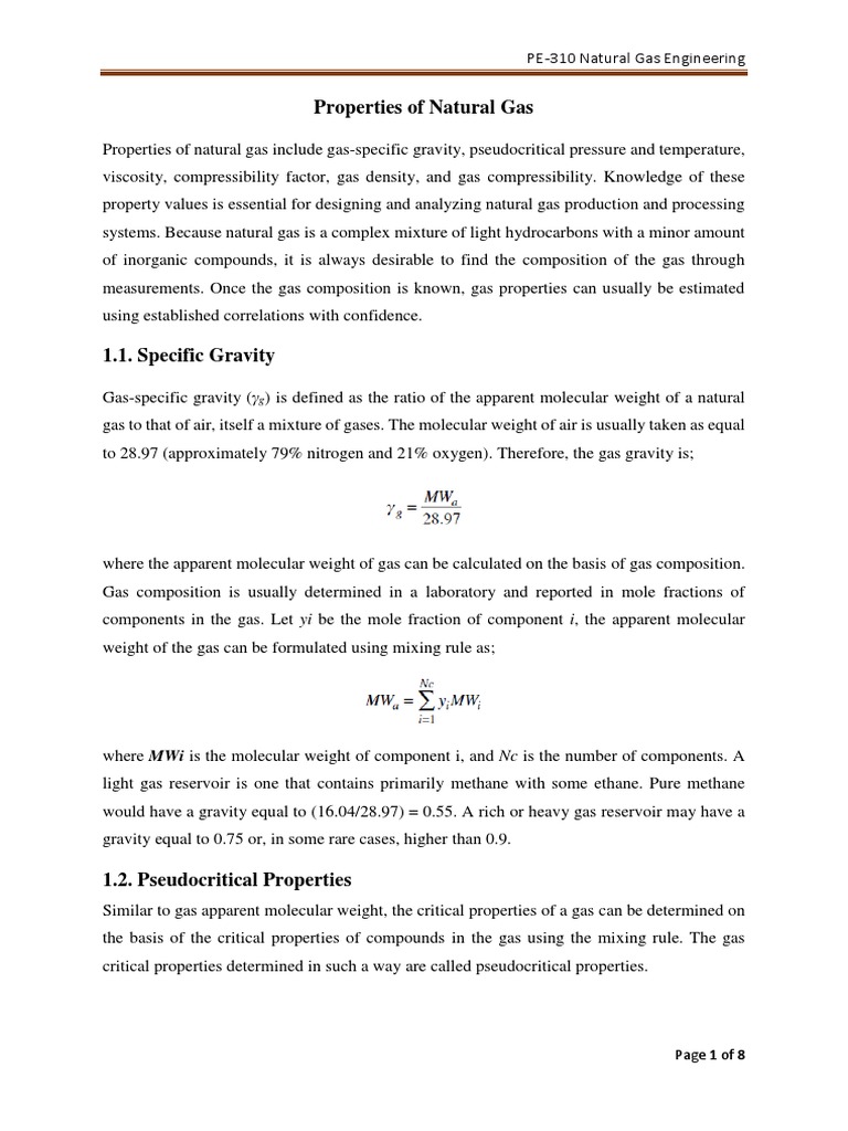 Properties of Natural Gas | PDF | Gases | Viscosity