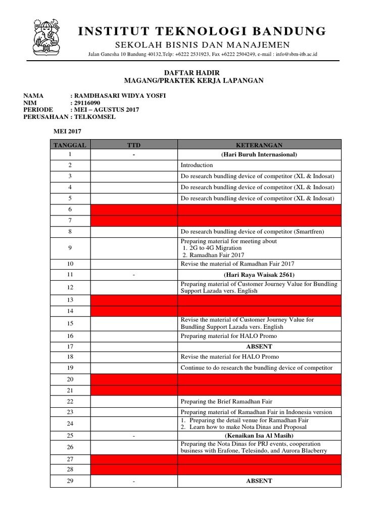 INTERNSHIP ATTENDANCE (1).doc.docx | Holidays | Indonesia