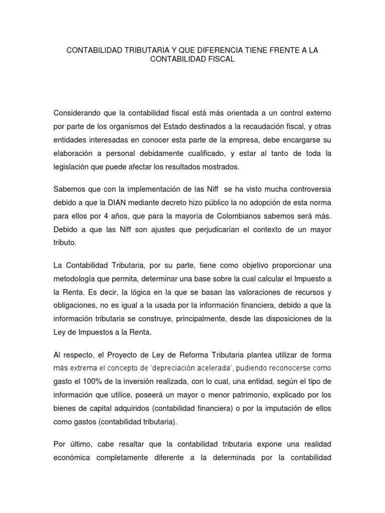 Contabilidad Tributaria y Que Diferencia Tiene Frente A La Contabilidad ...
