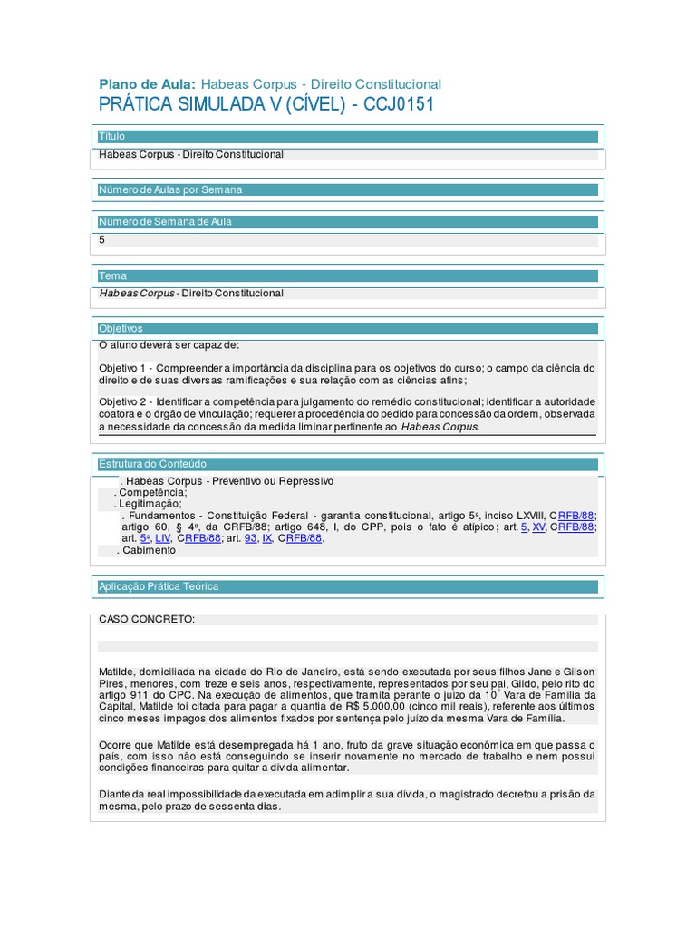 PlanoDeAula 331081 | PDF | Habeas corpus | Constituição