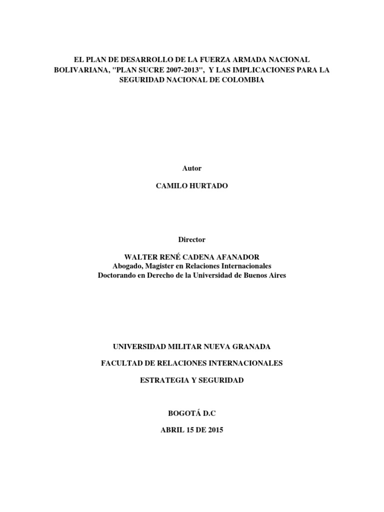 El Plan Sucre Tesis | PDF | Hugo Chavez | Venezuela