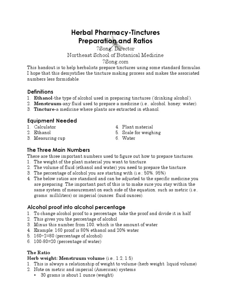 Tincture Preparation and Ratios Guide | PDF | Herbalism | Ethanol