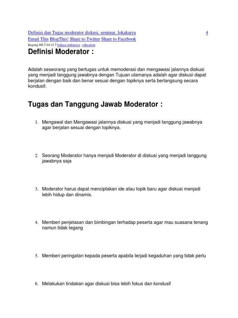Peran dan Tugas Moderator | PDF