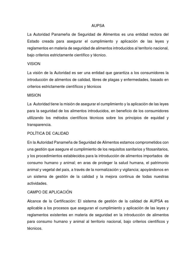 AUPSA | PDF | Panamá | Alimentos