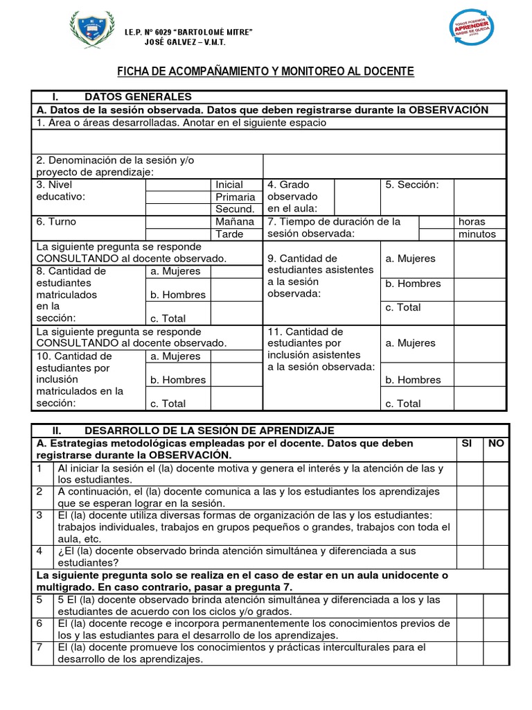 FICHA DE ACOMPAÑAMIENTO Y MONITOREO AL DOCENTE.docx | Maestros ...