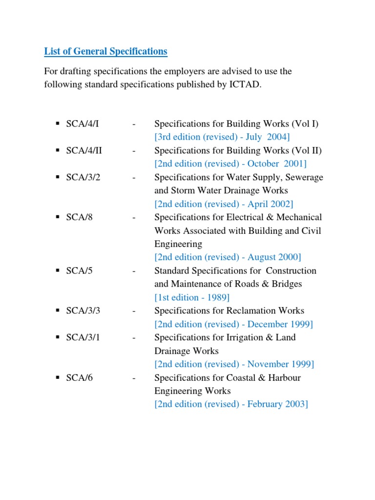 List of General Specifications | PDF