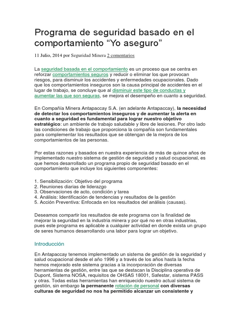 Programa de Seguridad Basado en El Comportamiento | Comportamiento | La ...