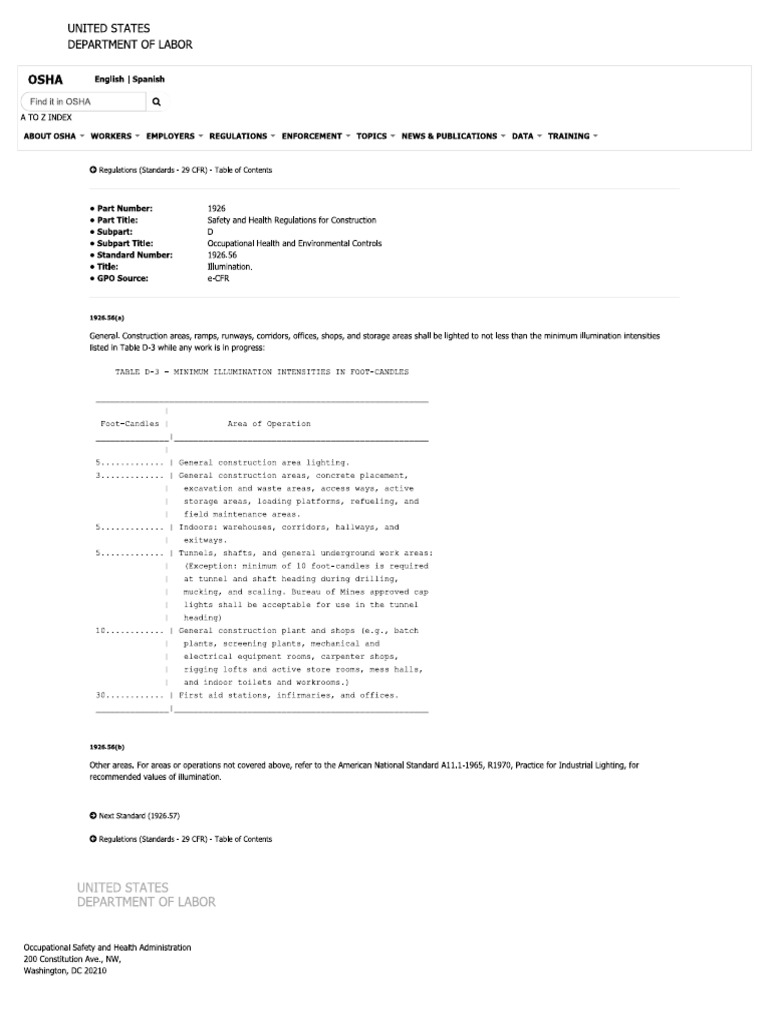 OSHA 1926.56 - Lighting Requirements | PDF