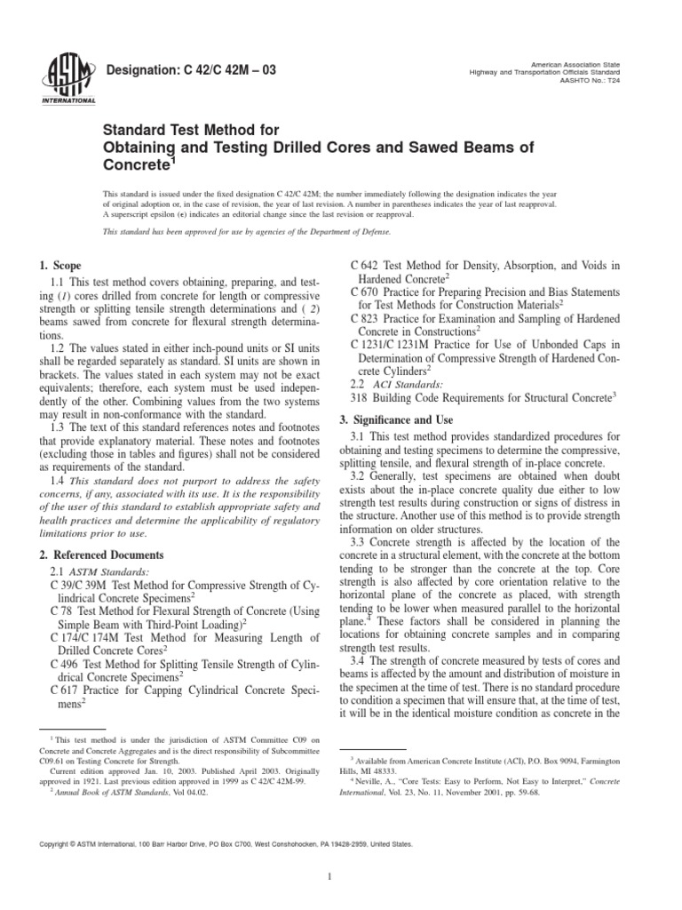 Astm C-42 Core Test | PDF | Ultimate Tensile Strength | Strength Of ...