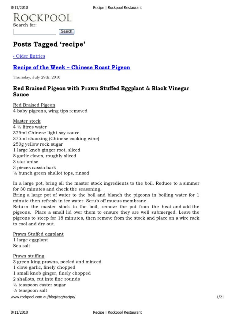 Chinese Roast Pigeon Recipe Guide | PDF | Thai Cuisine | Scallion