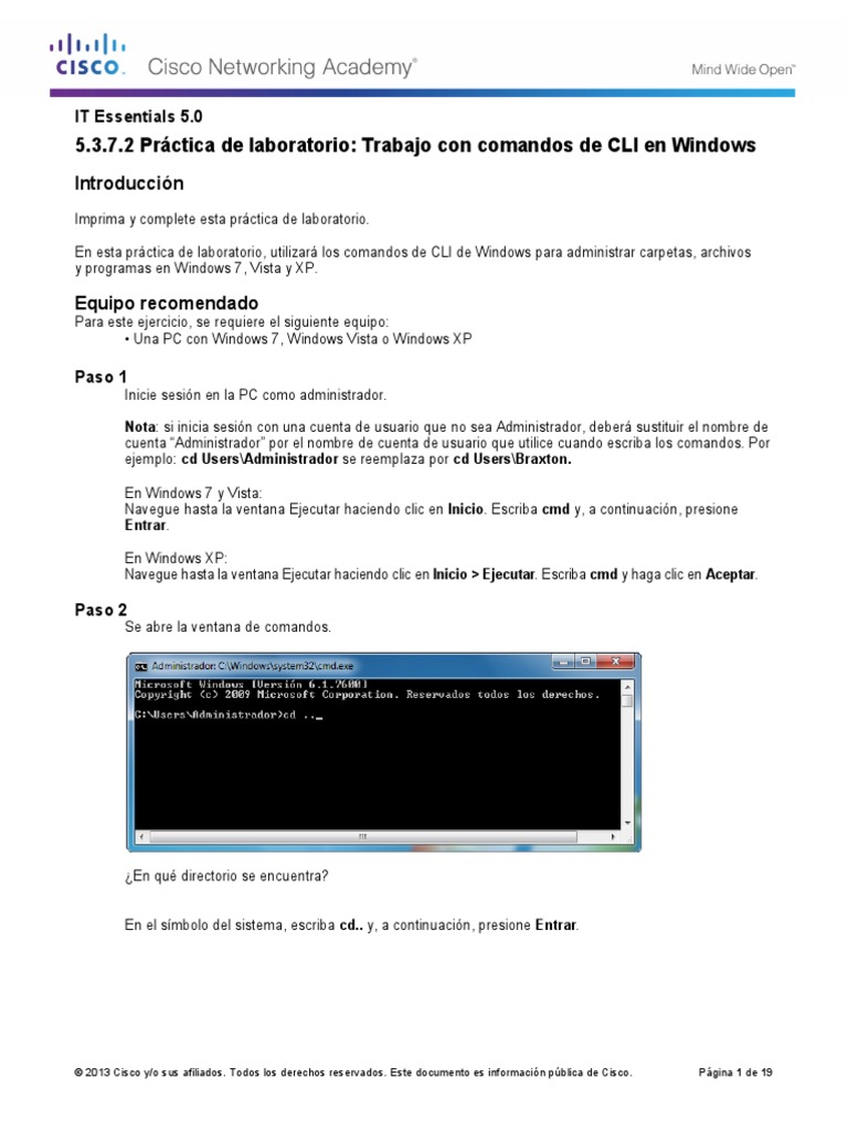 5.3.7.2 Lab - Working With CLI Commands in Windows PDF | PDF ...