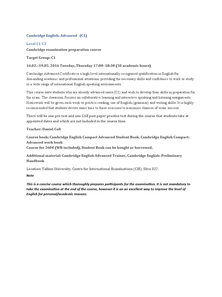 Cambridge English Advanced (C1) | PDF