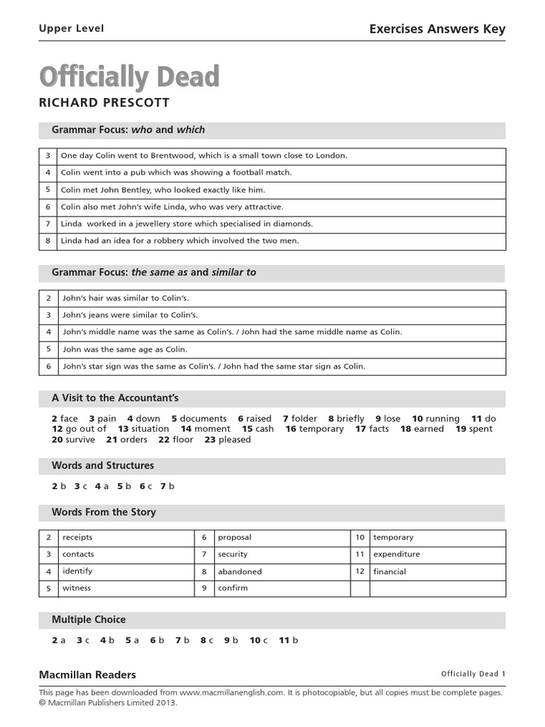 Officially Dead Exercises Answers Key | PDF