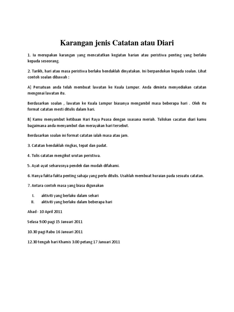 Karangan Jenis Catatan Atau Diari | PDF | Pengembangan Diri